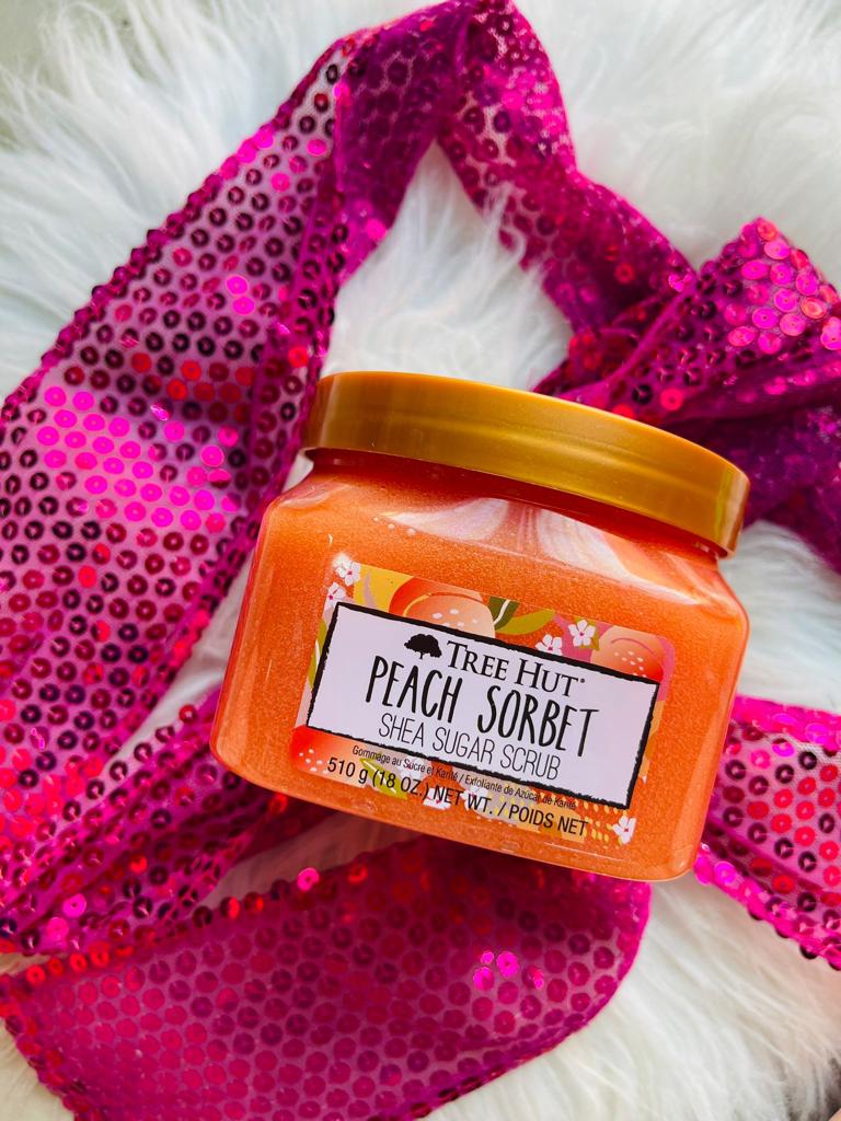 TREE HUT SHEA SUGAR SCRUB “PEACH SORBET” – Pink Beauty